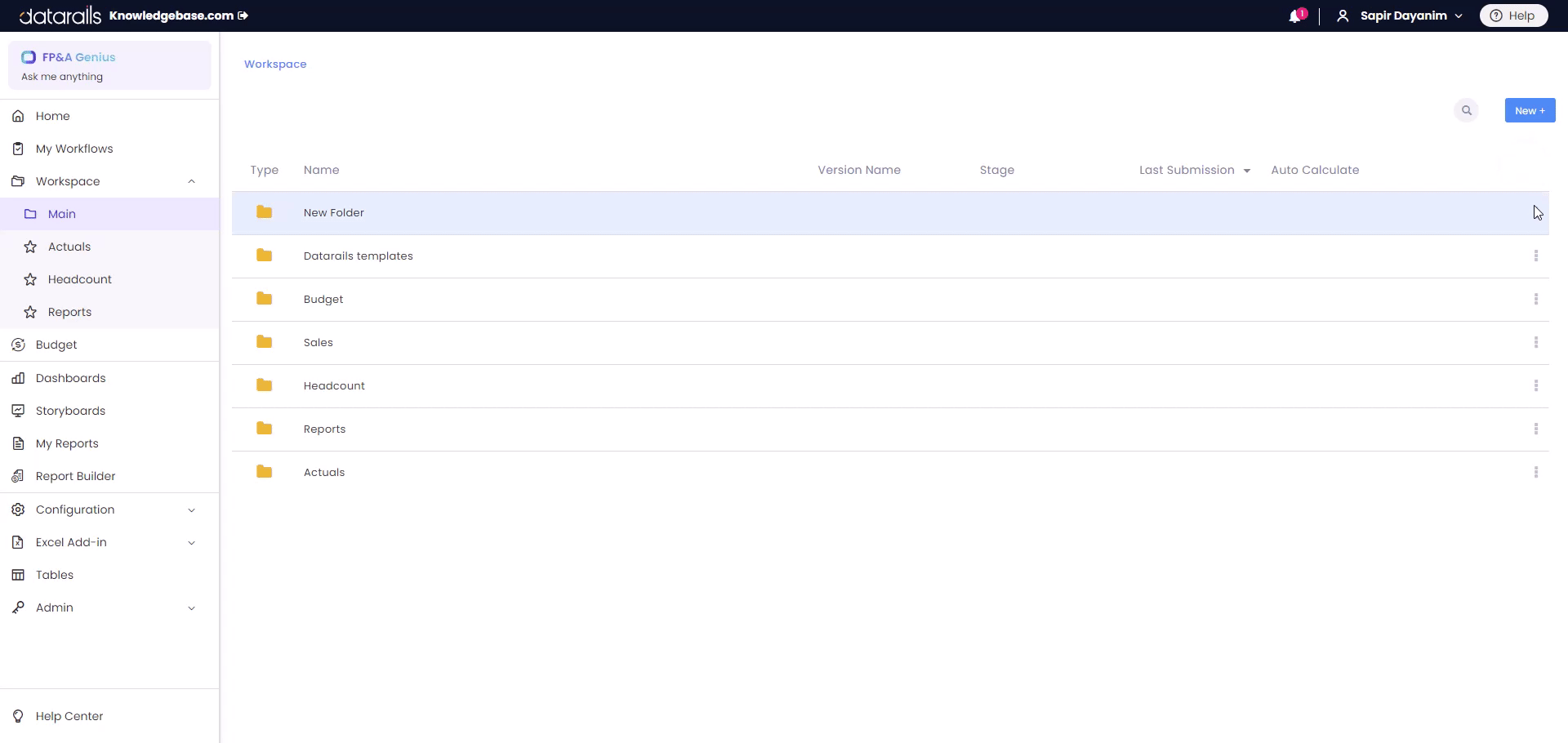 Workspace Overview – DataRails