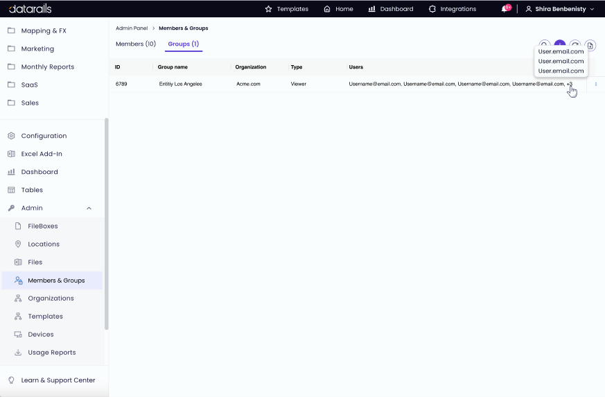 Admin Settings – DataRails