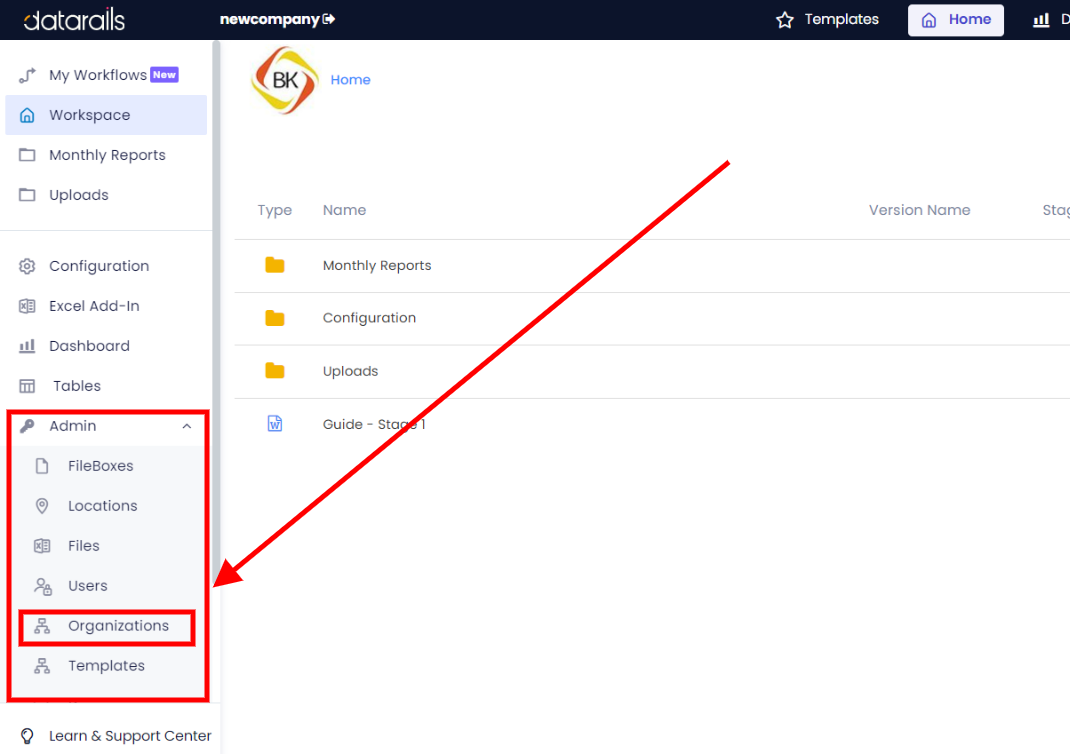 Admin Settings – DataRails