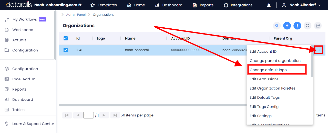 Admin Settings – DataRails