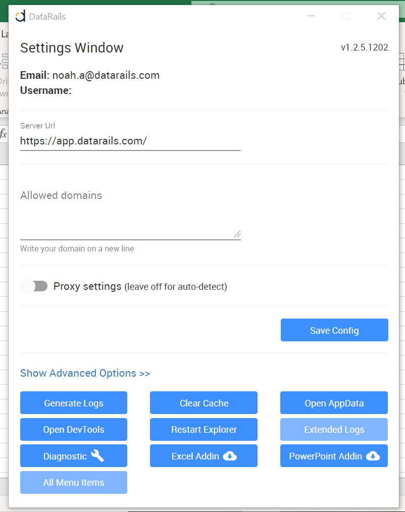 Excel Add-in Help Section – DataRails