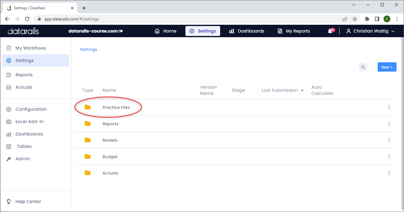 2.5.1 Accessing the Practice Environment – DataRails